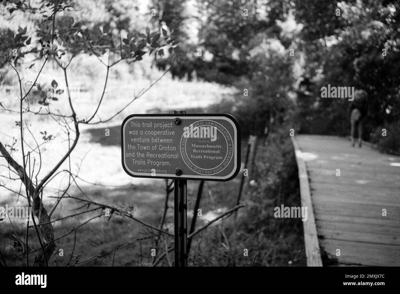 A trail marker from the Massachusetts Recreational Trails Program in ...