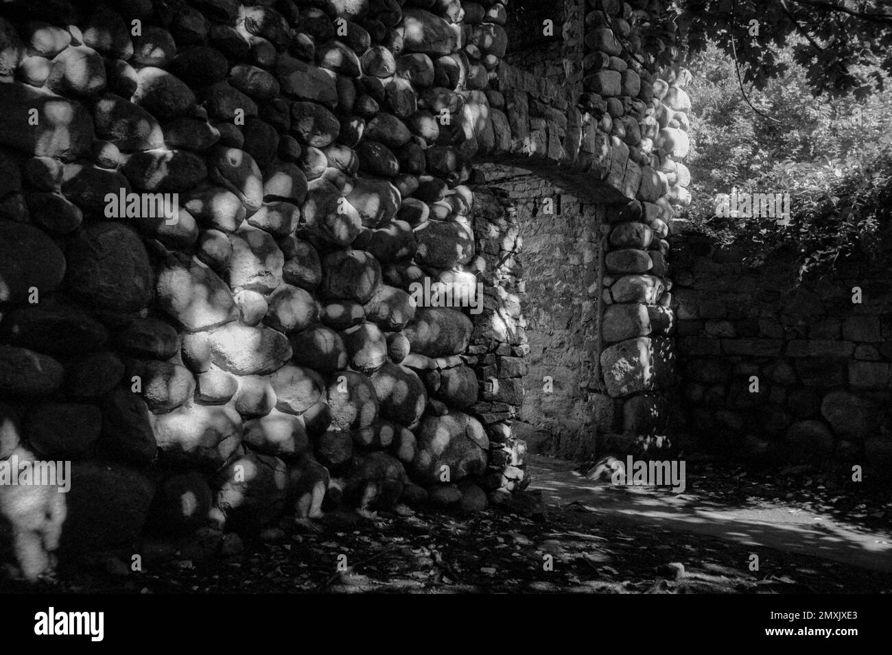 A stone tower at Bancroft Castle in Groton, Massachusetts. Image was ...