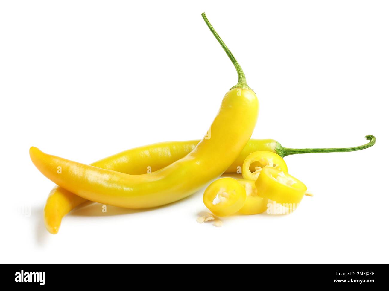 Ripe yellow hot chili peppers isolated on white Stock Photo - Alamy