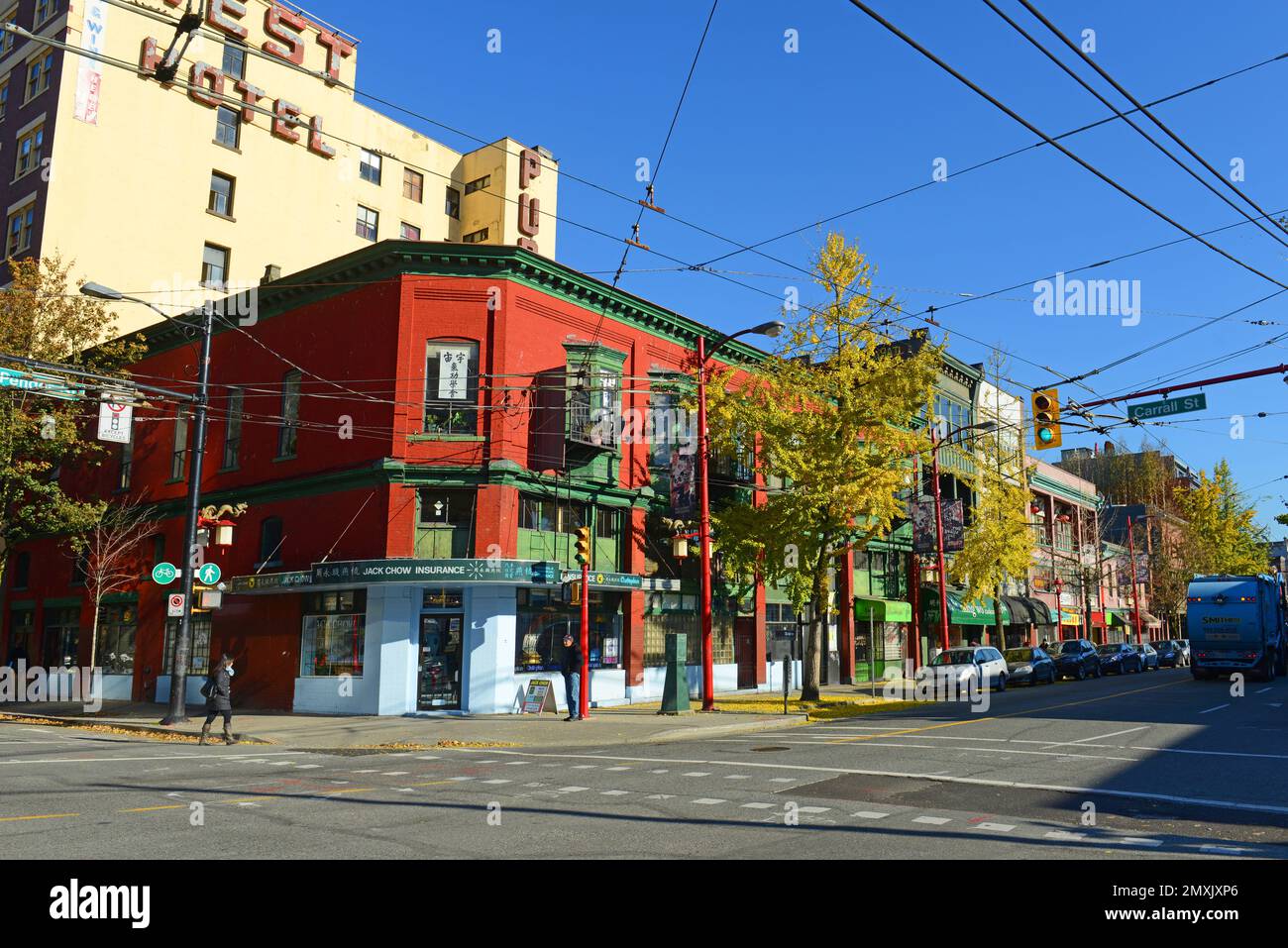 Historic commercial buildings on 1 E Pender Street at Carrall Street in ...