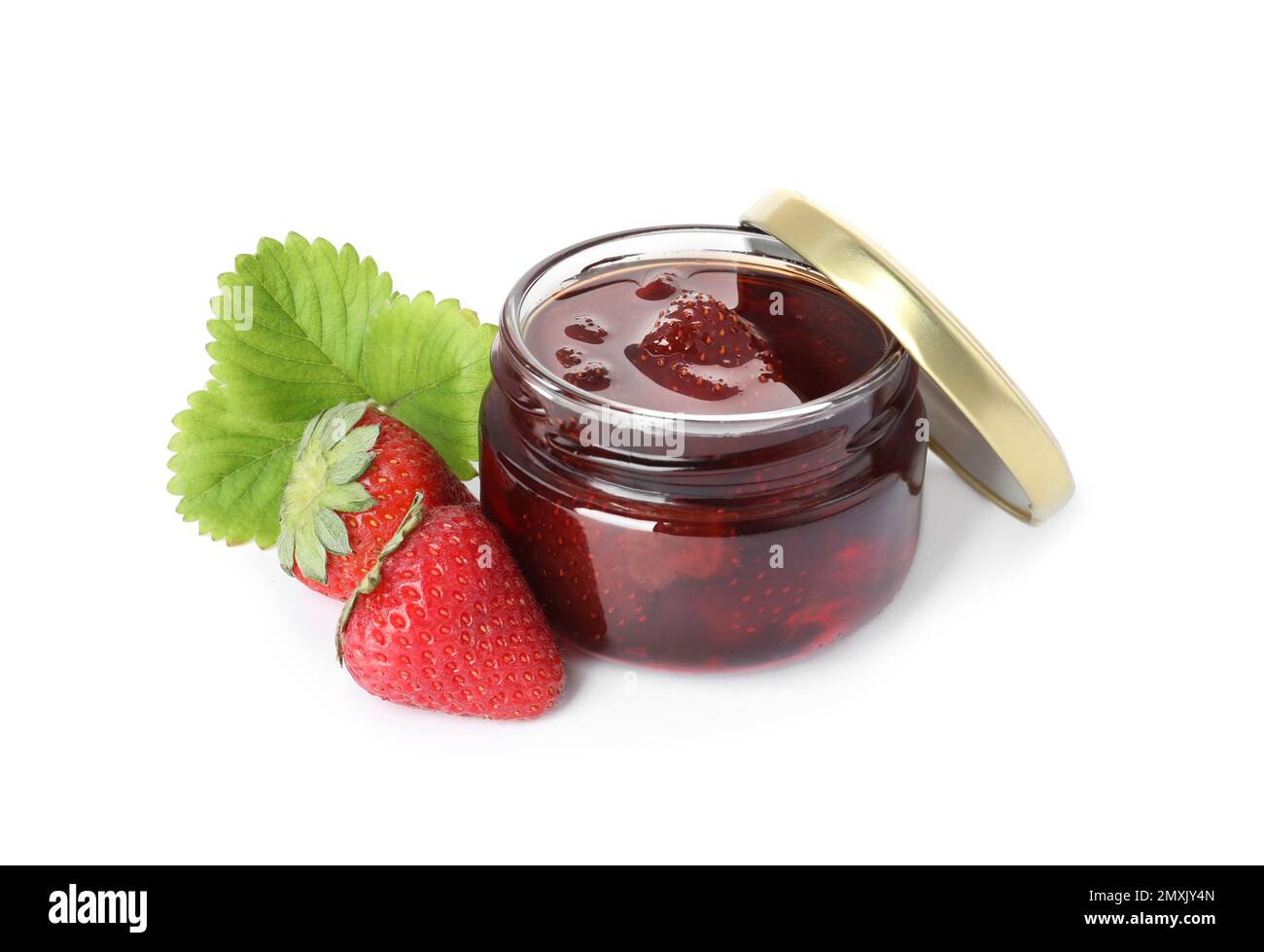 Delicious pickled strawberry jam and fresh berries isolated on white ...