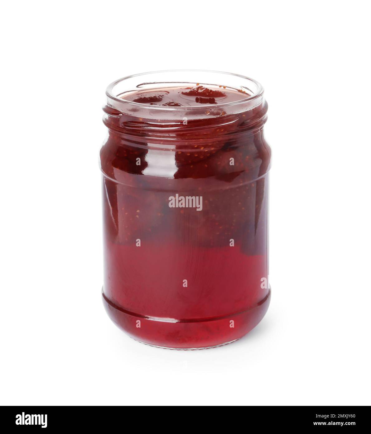 Delicious pickled strawberry jam in glass jar isolated on white Stock ...