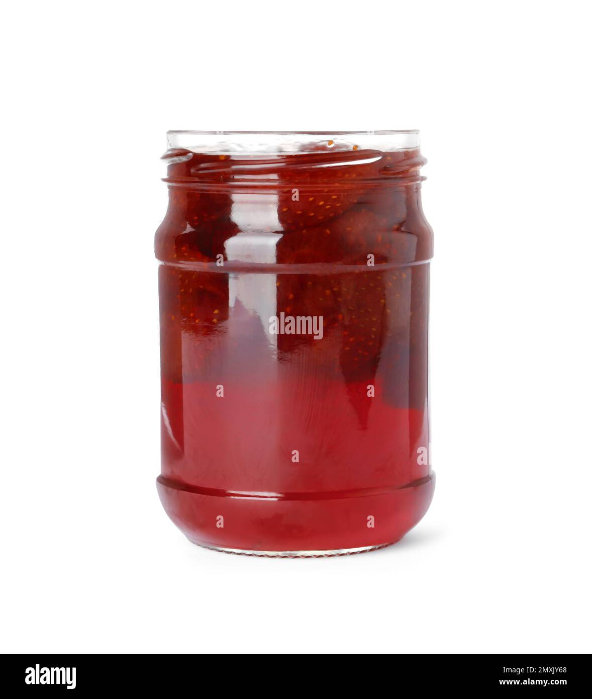 Delicious pickled strawberry jam in glass jar isolated on white Stock ...