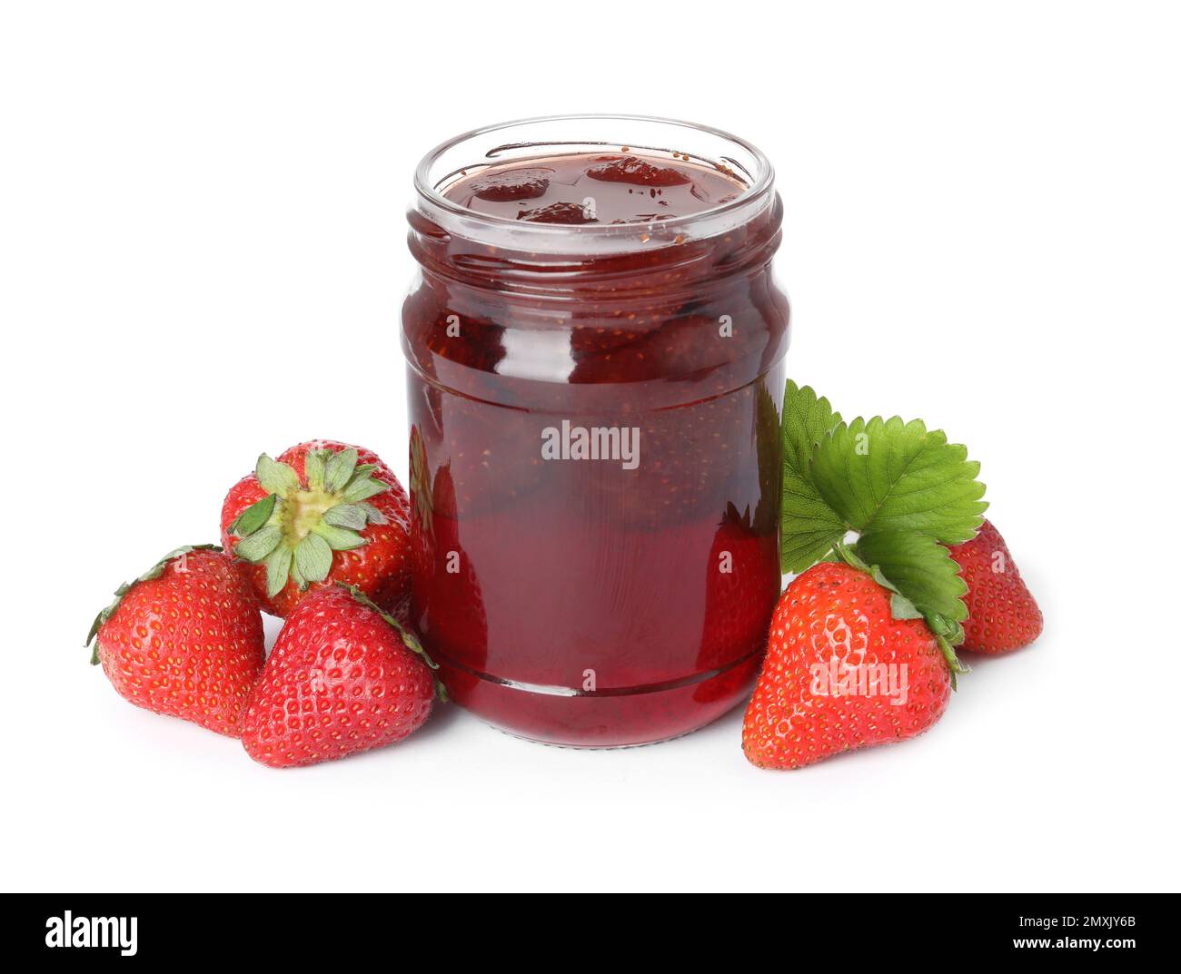 Delicious pickled strawberry jam and fresh berries isolated on white ...