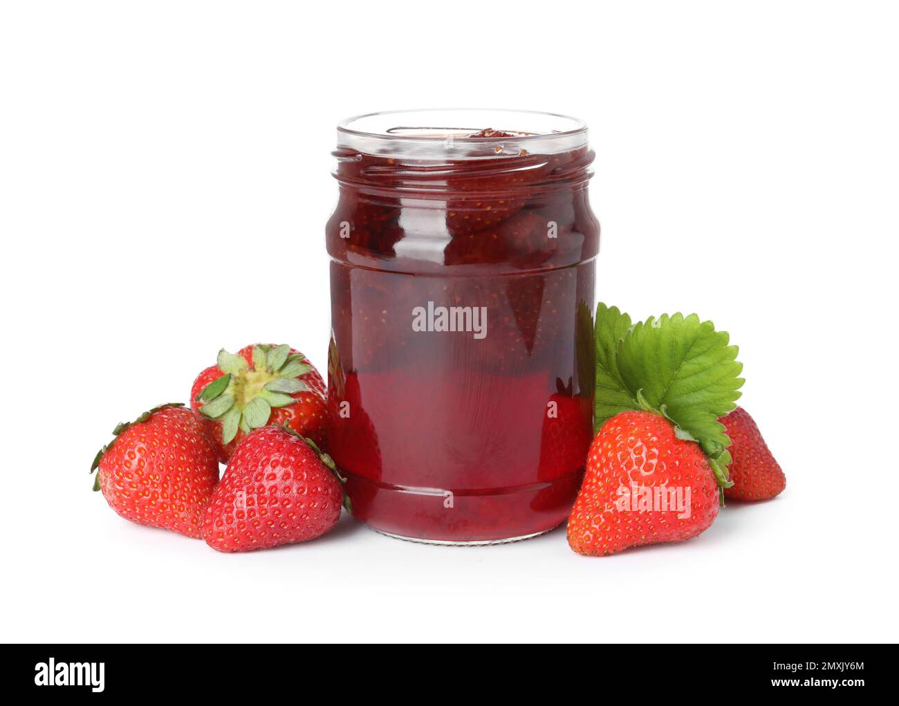 Delicious pickled strawberry jam and fresh berries isolated on white ...