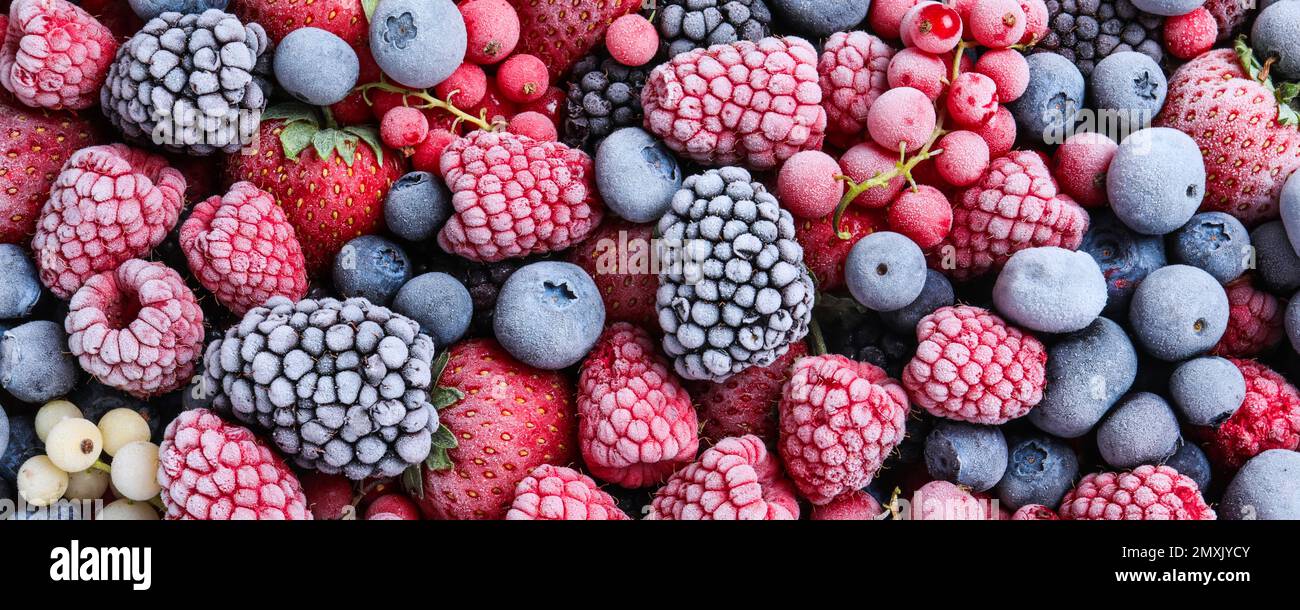 Mix of different frozen berries as background, banner design Stock ...