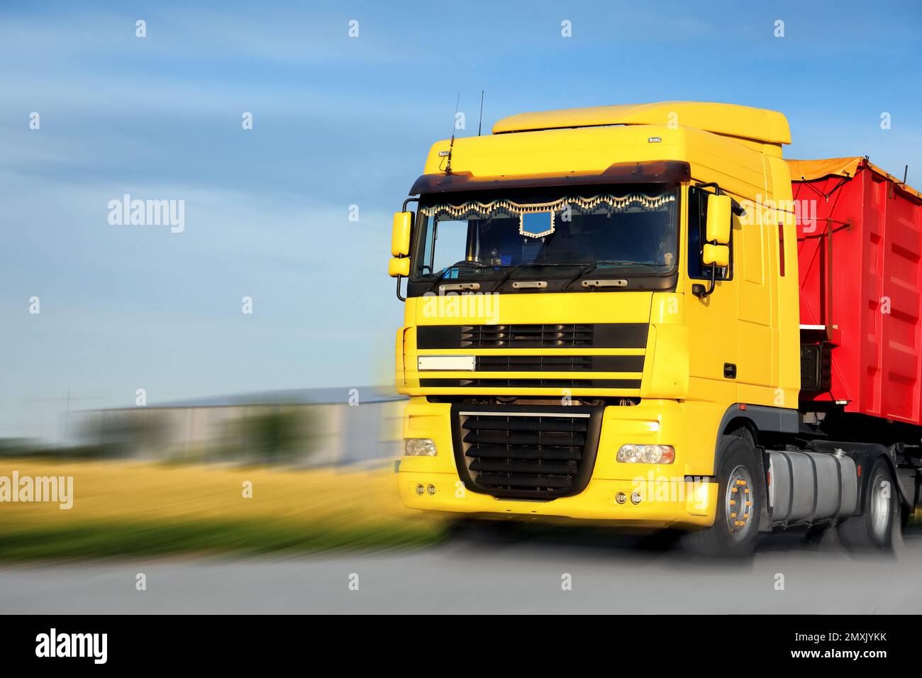Logistics concept. Truck on country road, motion blur effect Stock ...