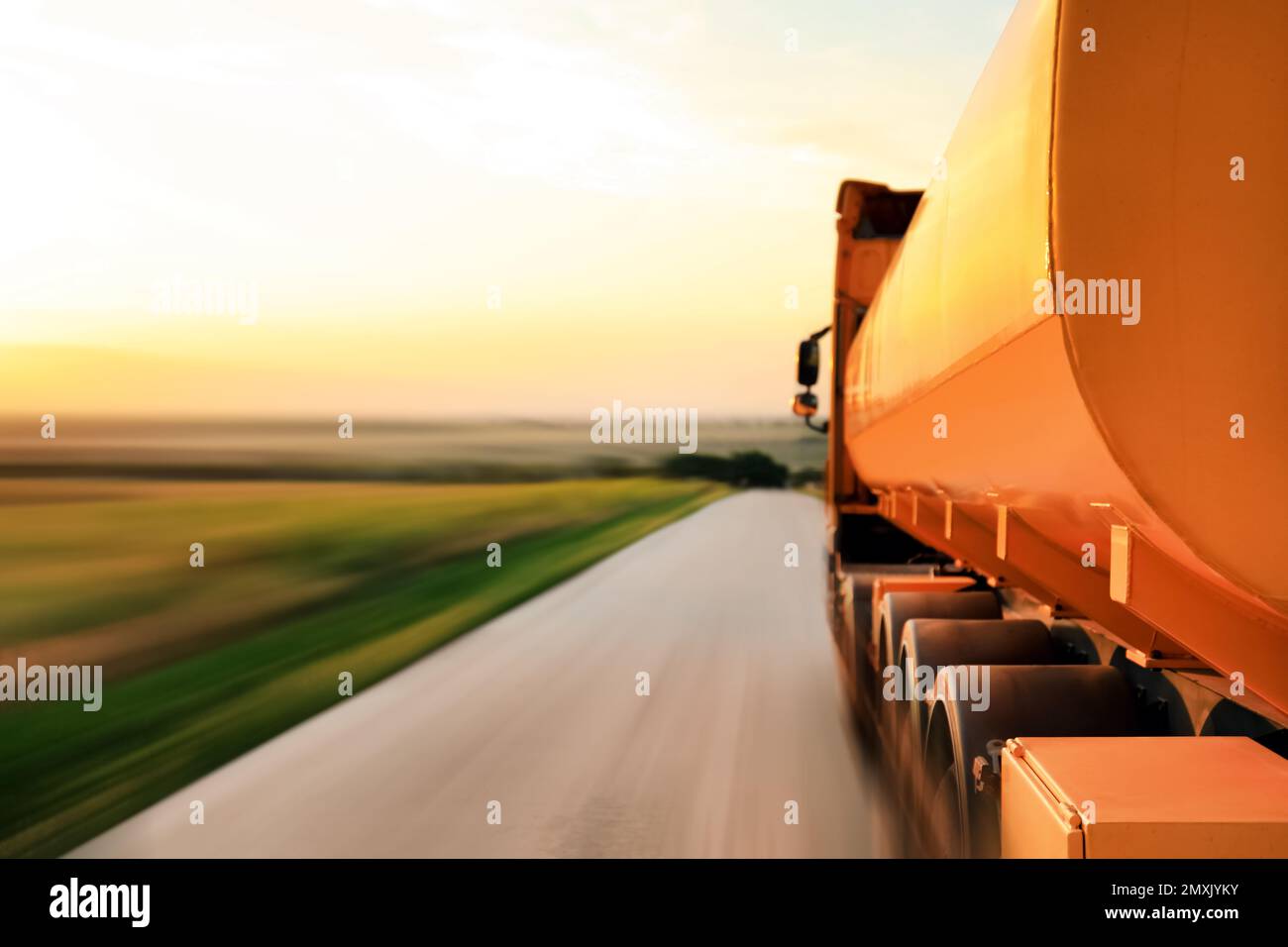 Logistics concept. Truck on country road, motion blur effect Stock ...
