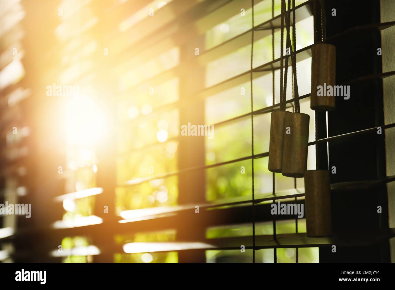Sun shining through window with blinds in morning, closeup Stock Photo ...