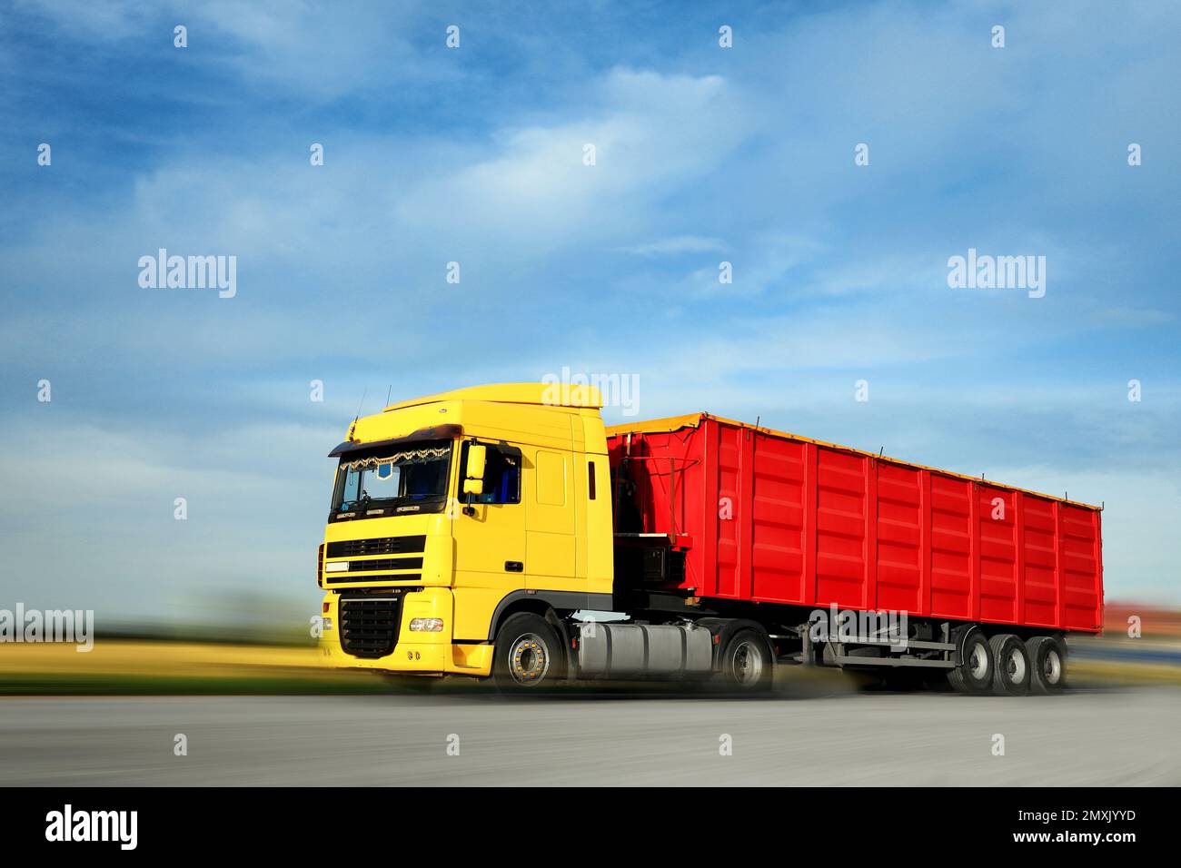 Logistics concept. Truck on country road, motion blur effect Stock ...