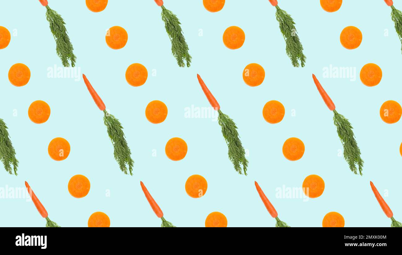 Carrots on pale light blue background, banner. Pattern design Stock ...
