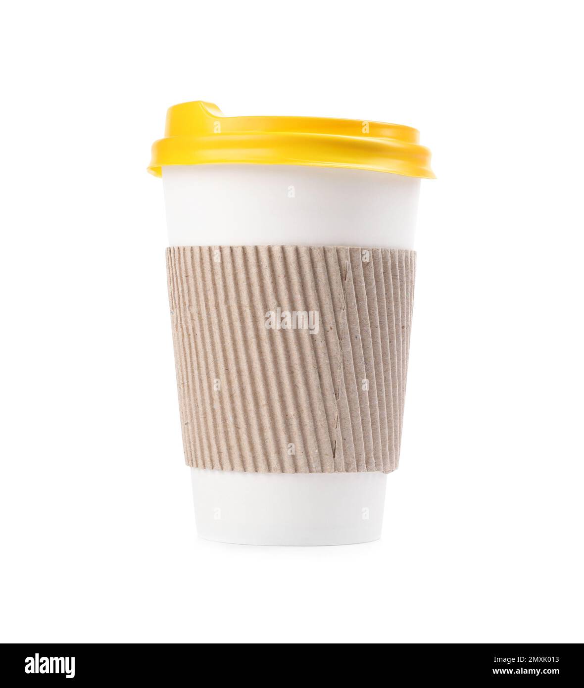 Takeaway paper coffee cup with cardboard sleeve isolated on white Stock ...