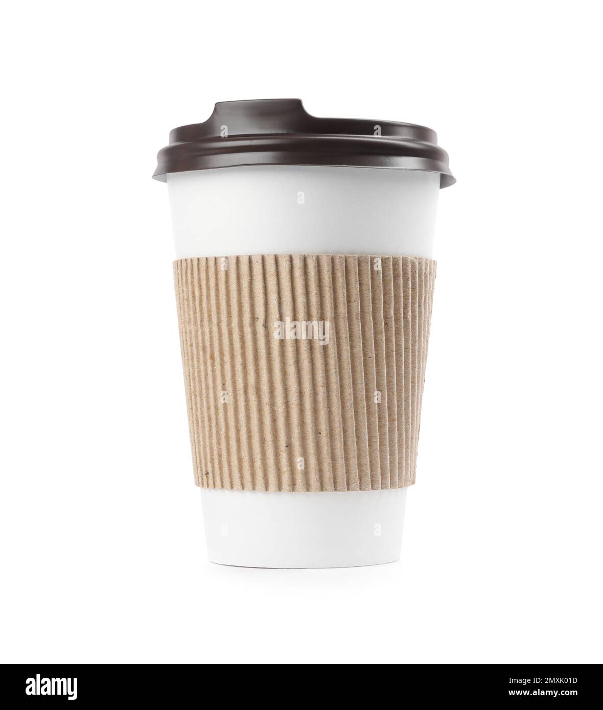Takeaway paper coffee cup with cardboard sleeve isolated on white Stock ...