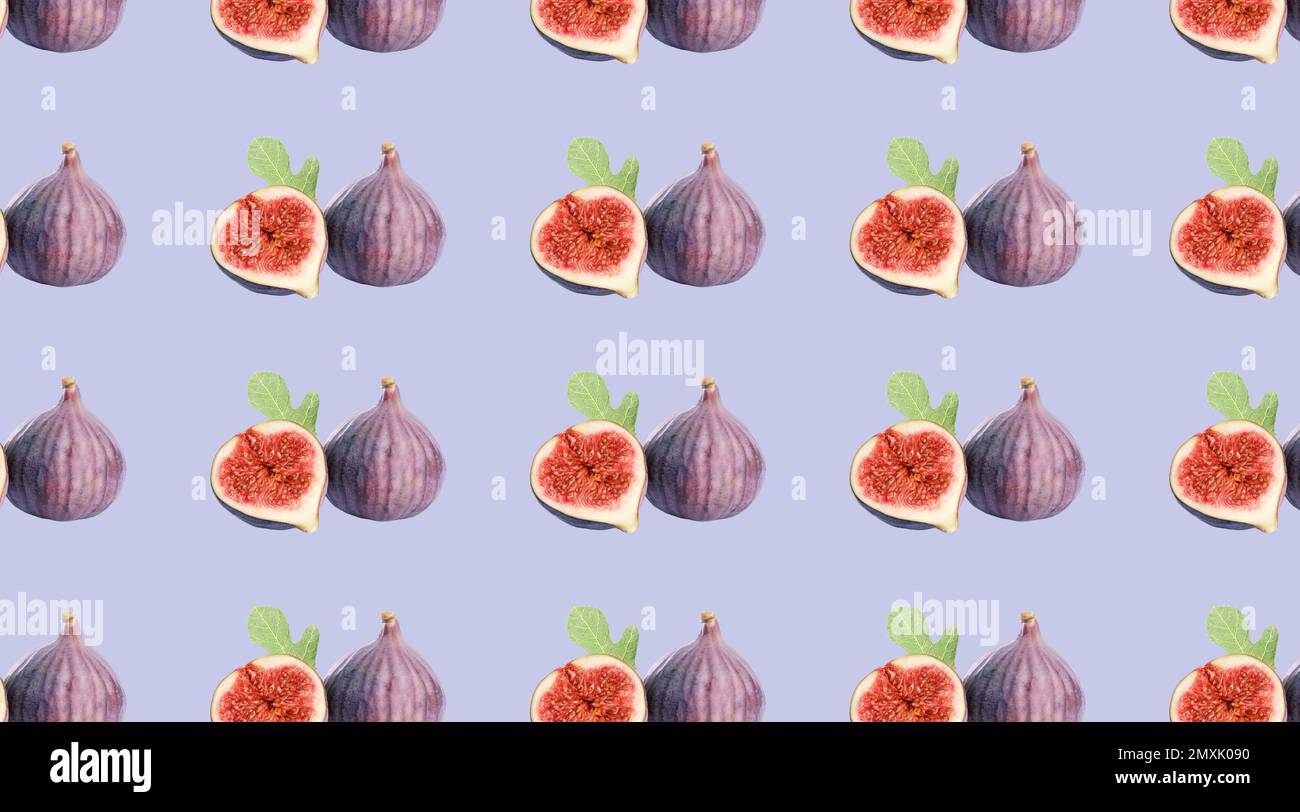 Pattern of cut and whole figs on periwinkle color background Stock ...