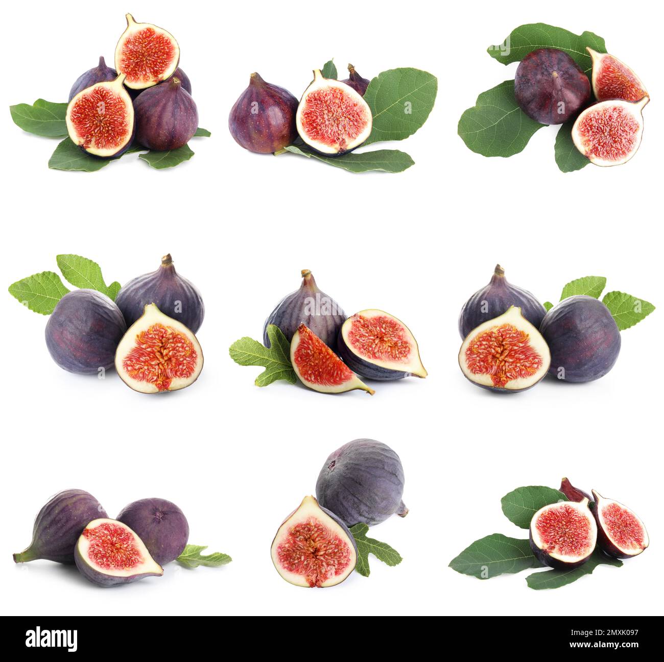 Set of cut and whole figs on white background Stock Photo - Alamy