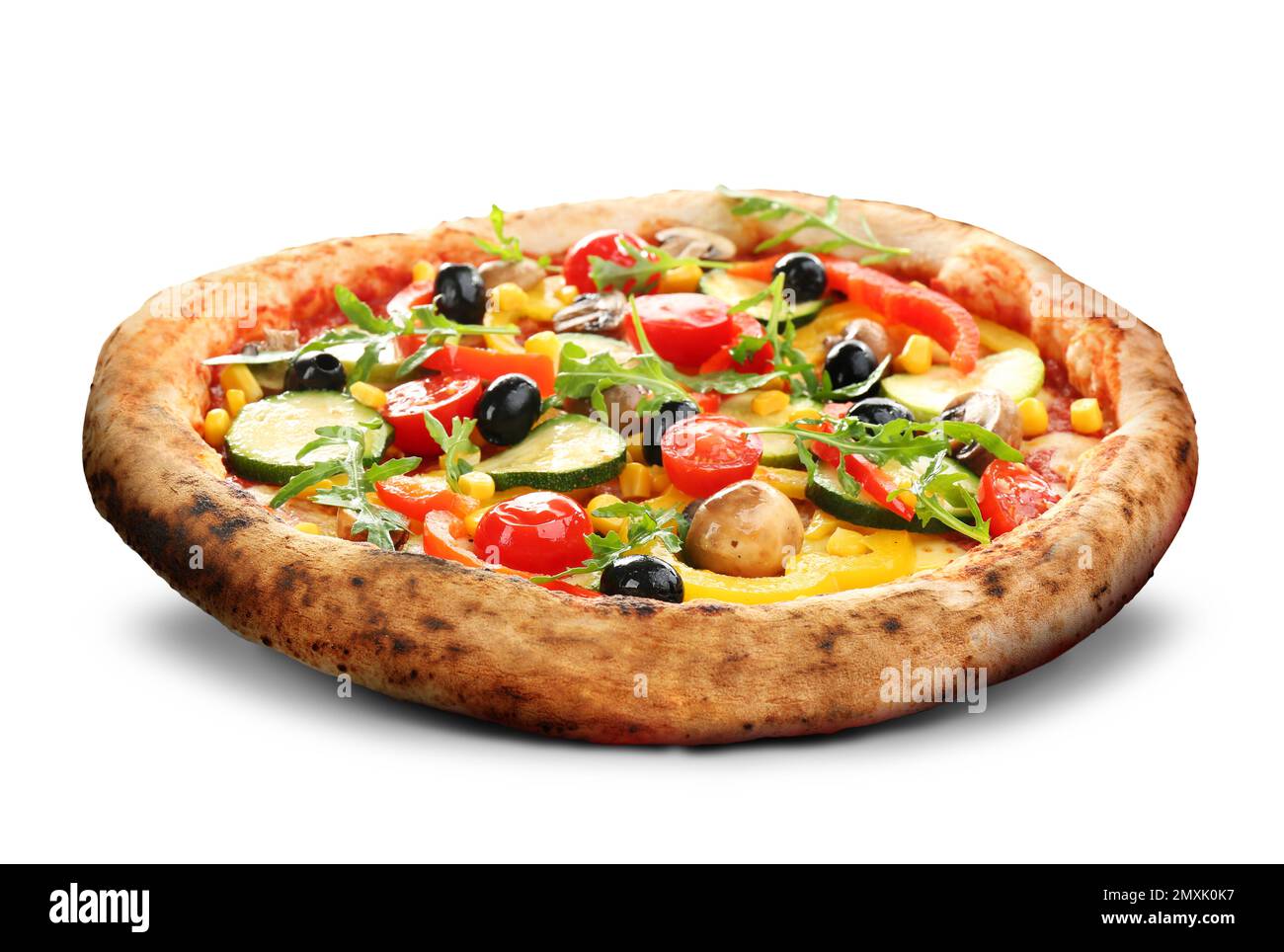 Hot tasty vegetable pizza on white background. Image for menu or poster ...