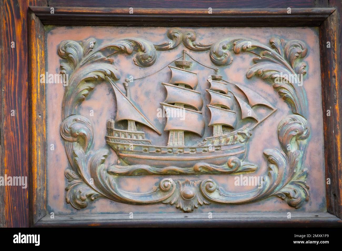 A bas-relief of a sailing ship Stock Photo - Alamy