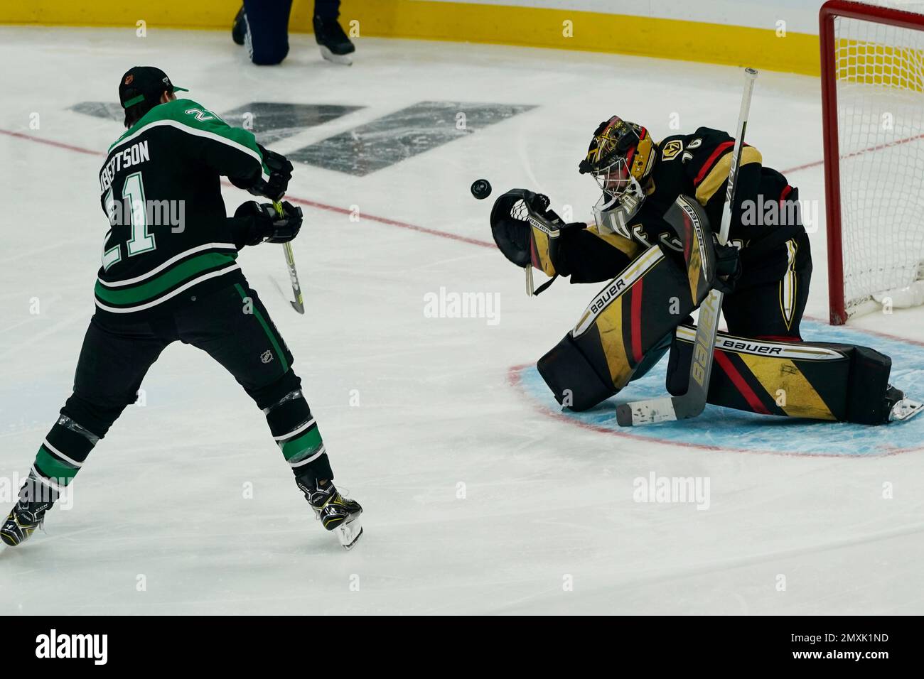 Las Vegas Golden Knights goaltender Logan Thompson (36) stops a shot on ... Las Vegas Golden Knights goaltender Logan Thompson (36) stops a shot on ...