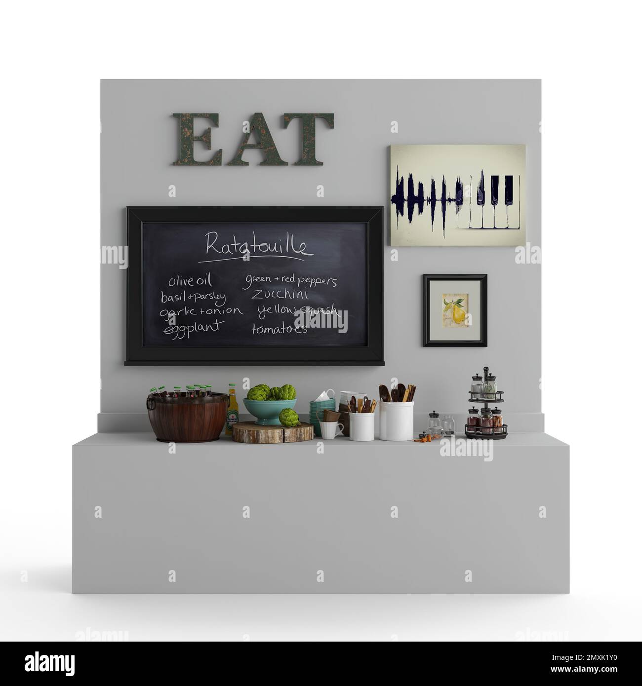 The recipe of ratatouille on a blackboard in a kitchen interior Stock ...