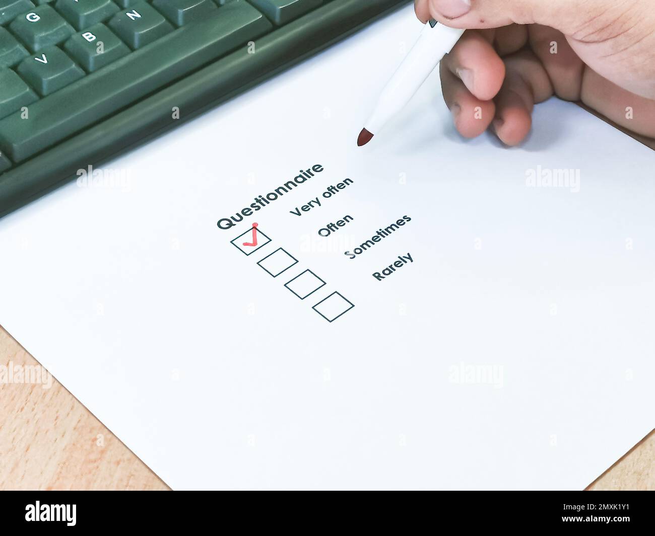 Questionnaire form with details and blank checkbox with a pen Stock ...