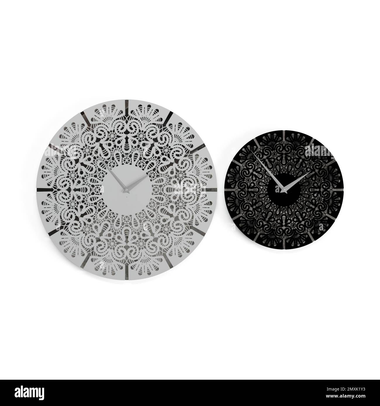 Two beautiful wall clocks isolated on white Stock Photo - Alamy