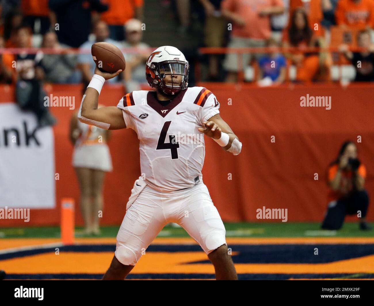 Virginia Tech quarterback Jerod Evans (4) passes during the first half ...