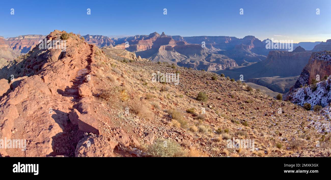 Morning view of the South Kaibab Trail north of O'Neill Butte with ...