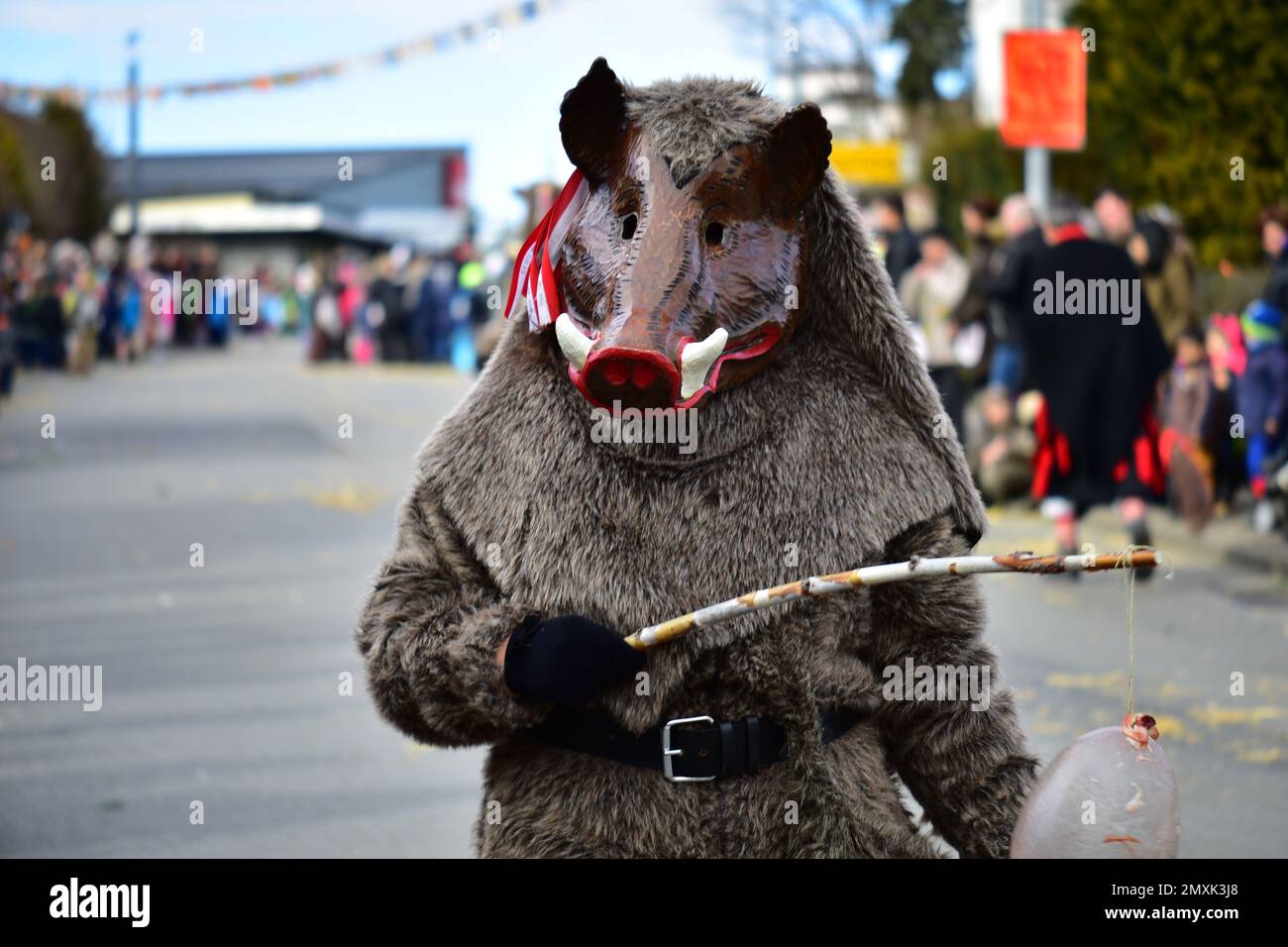 A Group of people dressed in festive costumes celebrating the Fasching ...