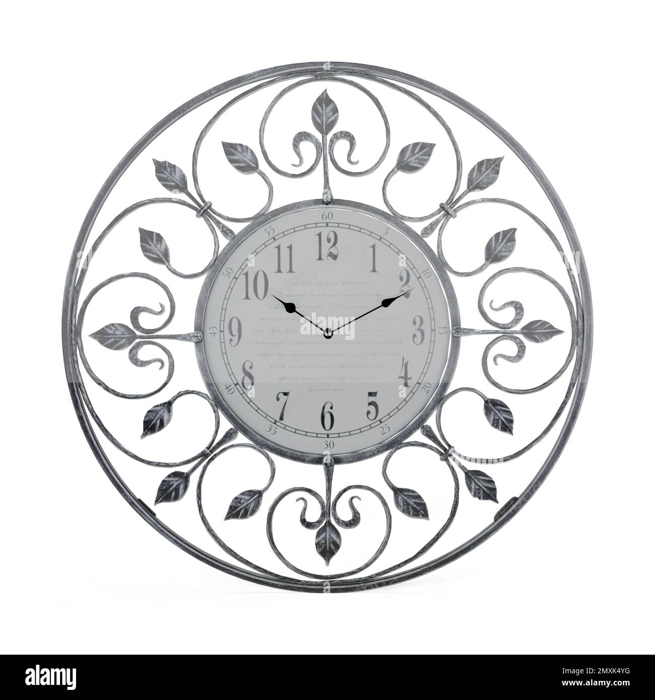 A 3D rendering of a metallic clock isolated on a white background Stock ...