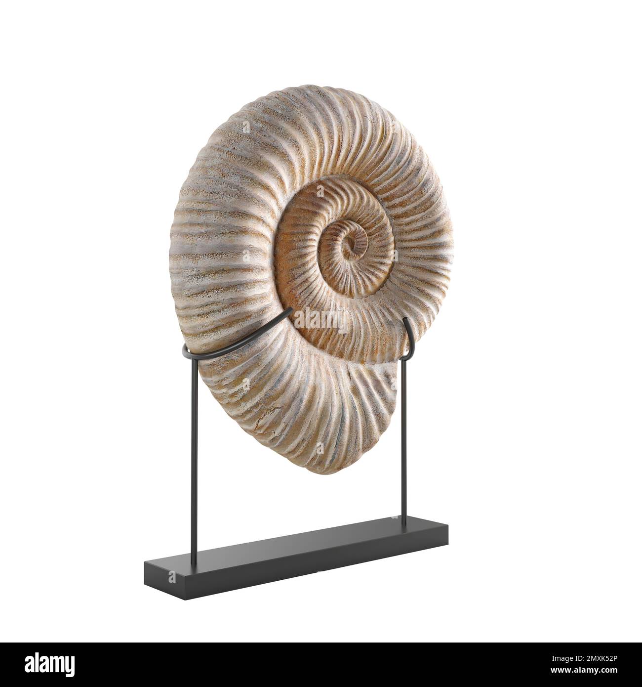 A 3D rendering of a spiral-shaped shell statue isolated on a white ...