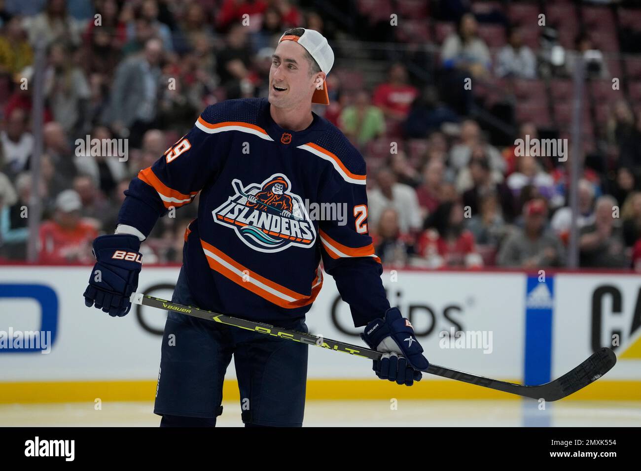 New York Islanders' center Brock Nelson (29) reacts to his shot during ...