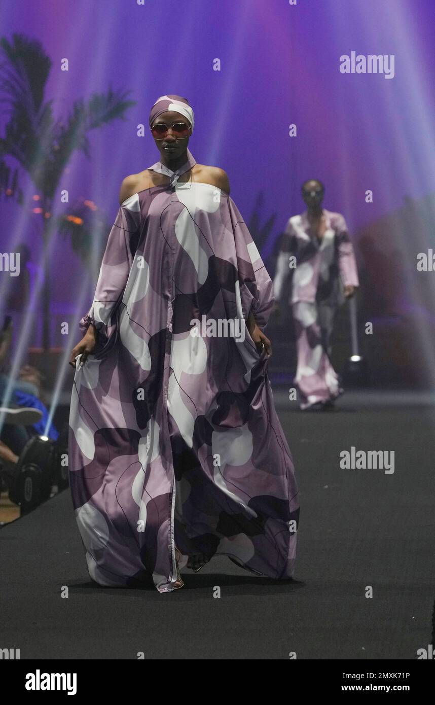 A Model display an outfit by Designer Ziva Lagos during the ARISE ...