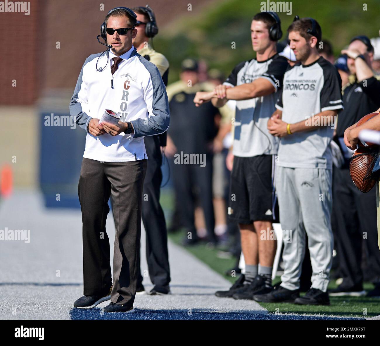 Western Michigan head coach P.J. Fleck stands on the sideline in the ...