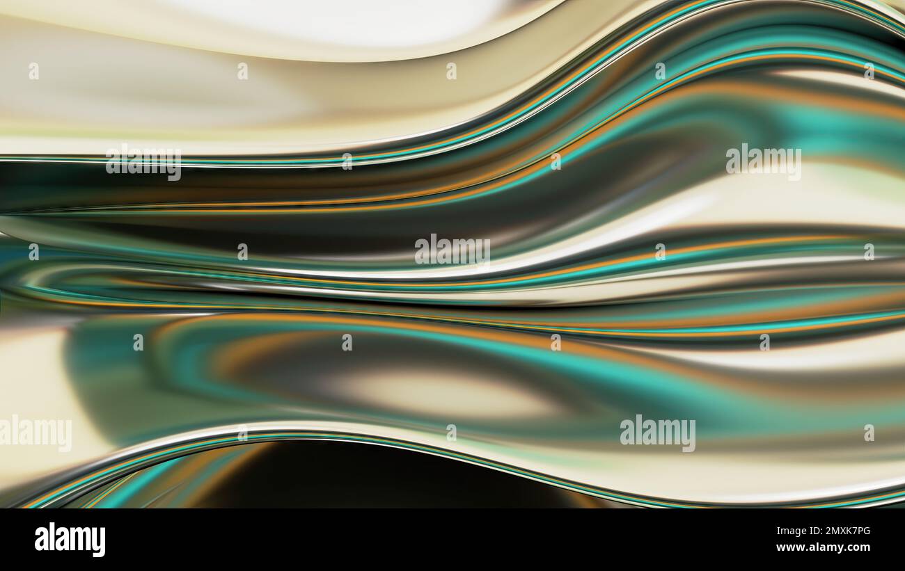 Striking and fluid metal curves in green and gold Abstract, dramatic ...