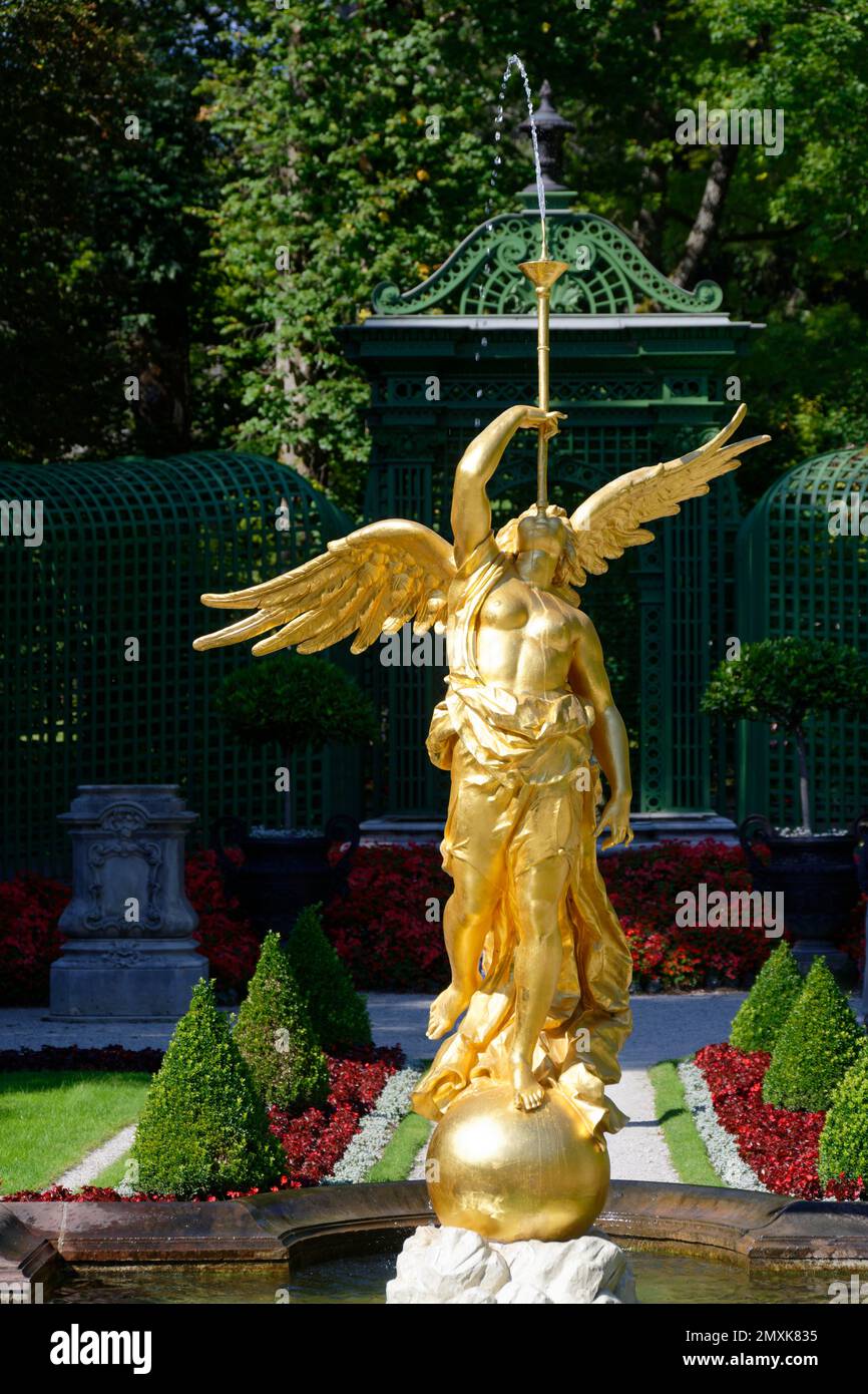 Linderhof Castle, West Parterre, Fountain, Fama, Goddess of Fate ...