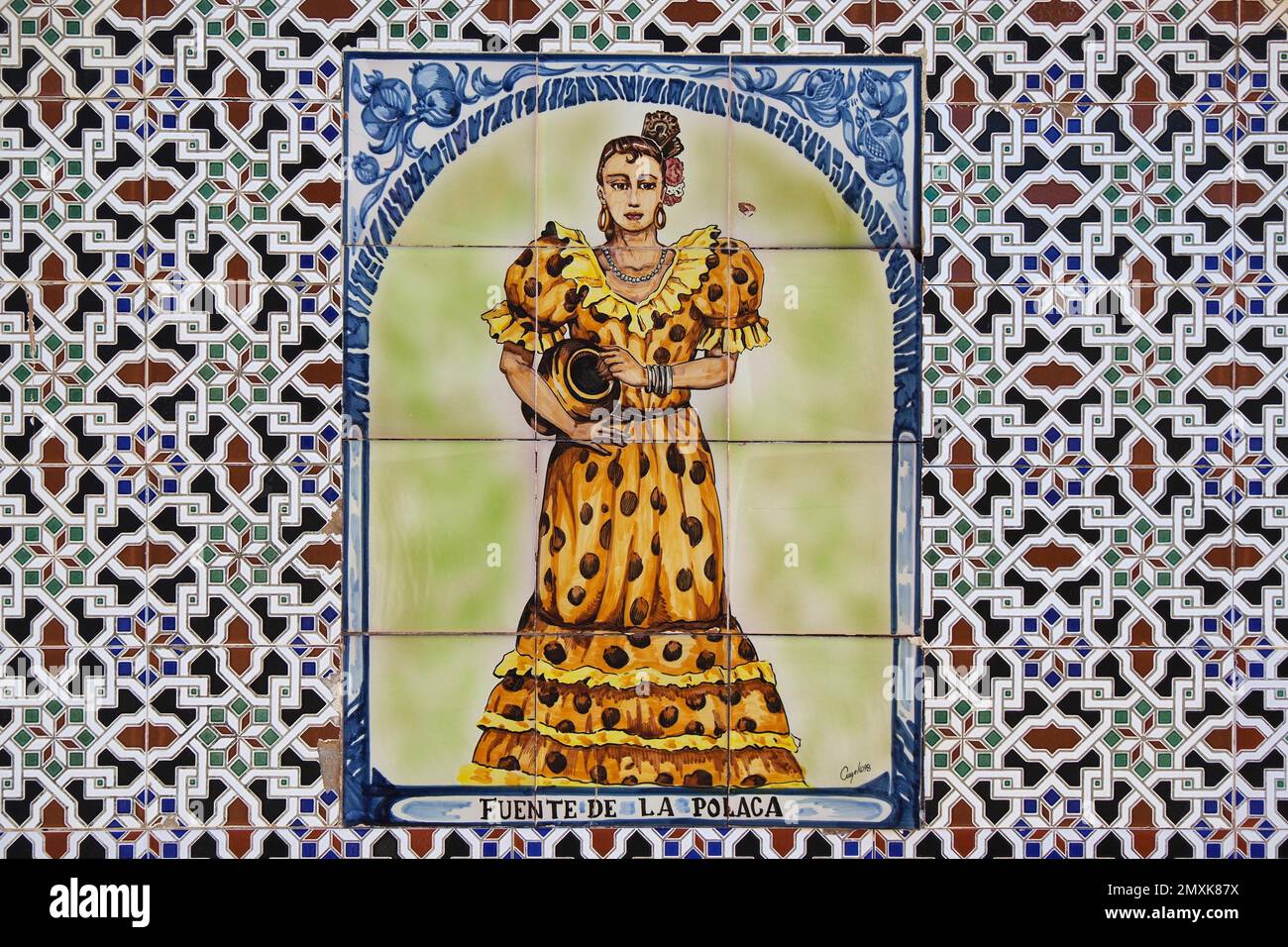 Tiled fountain Fuente de la Polaca with tile picture, Oria, Andalusia ...