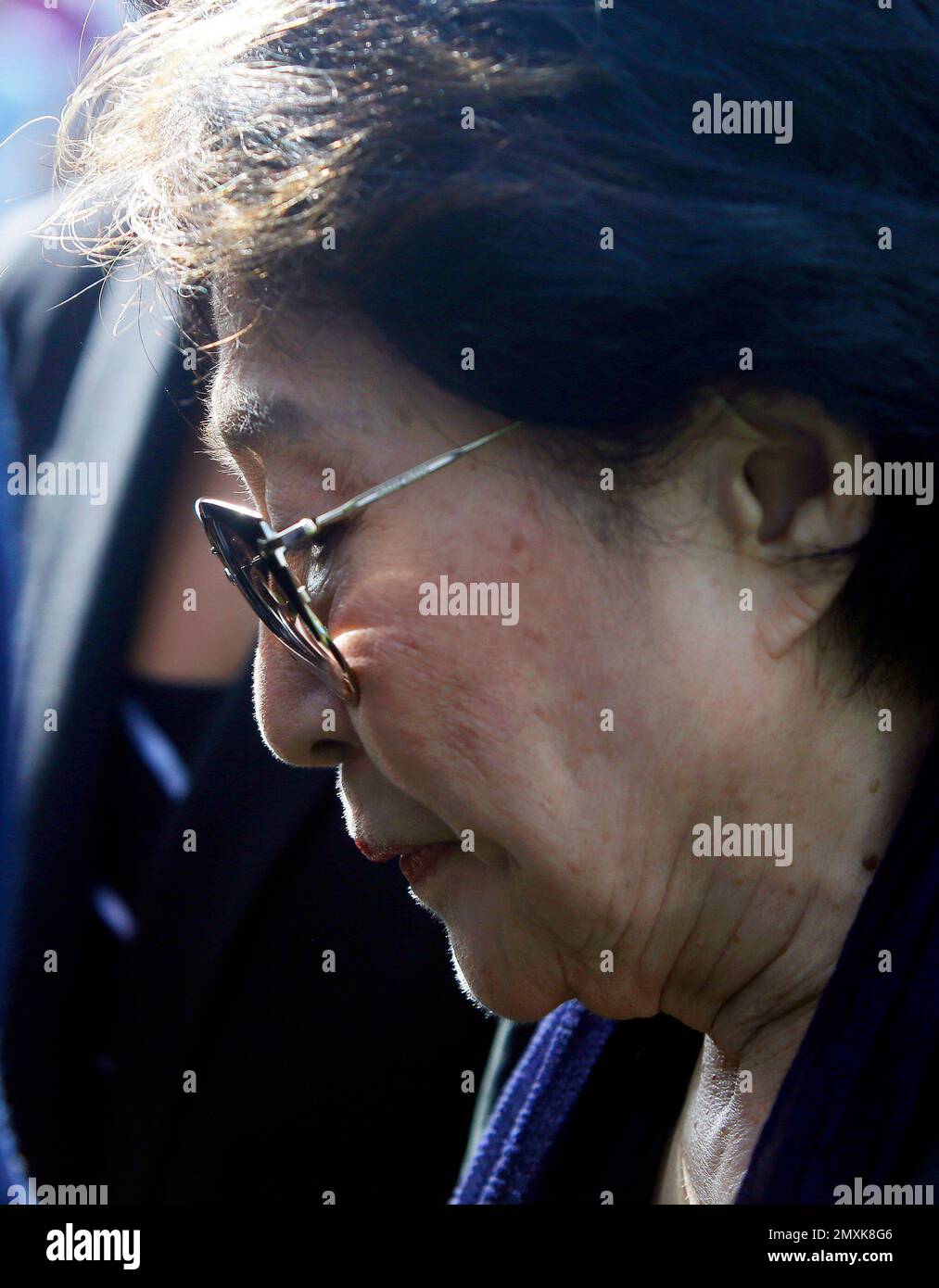 Yoko Ono leaves a dedication ceremony for the permanent art ...