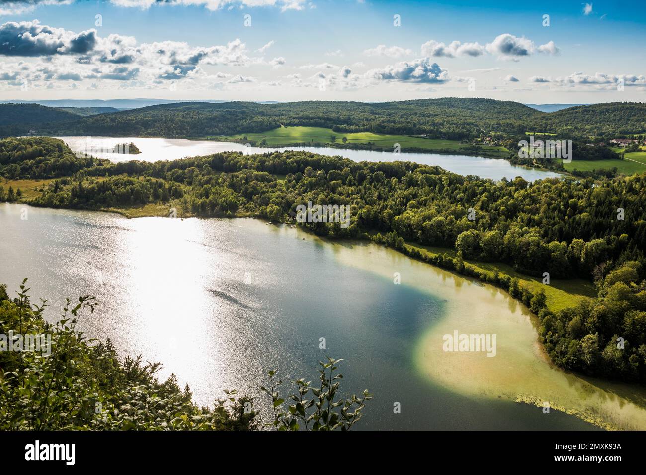 Lake landscape, shores of Lac d Ilay, Champagnole, Jura department ...