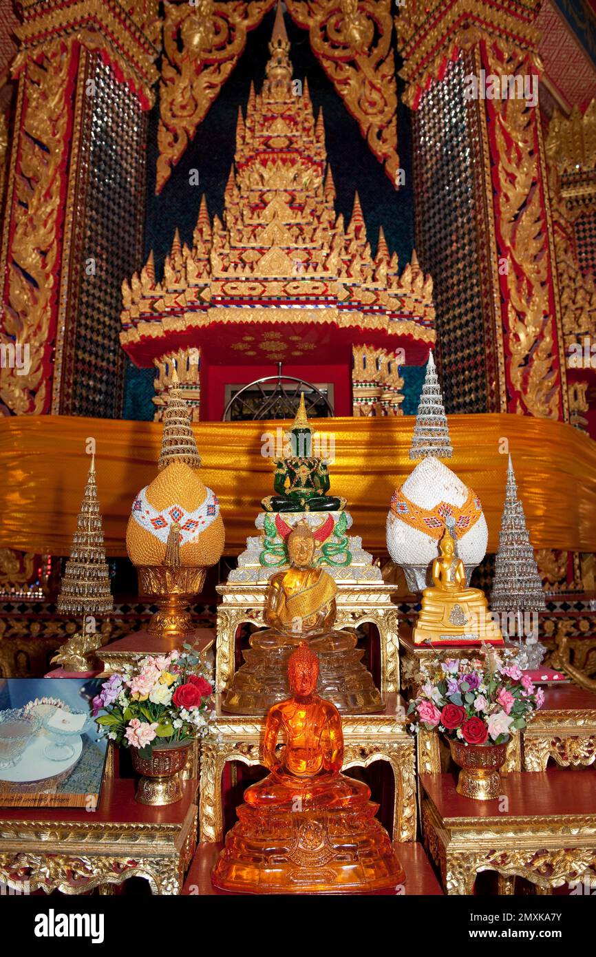 Worship room with Buddhist symbols and small statue of Buddha, Buddhist ...