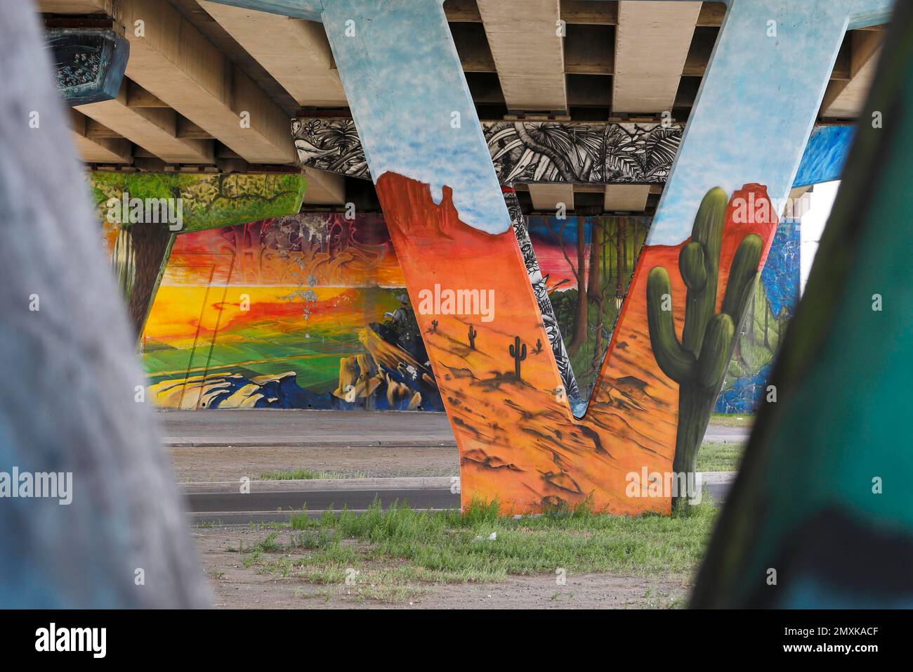 Wall painting under a highway bridge, Province of Quebec, Canada, North ...