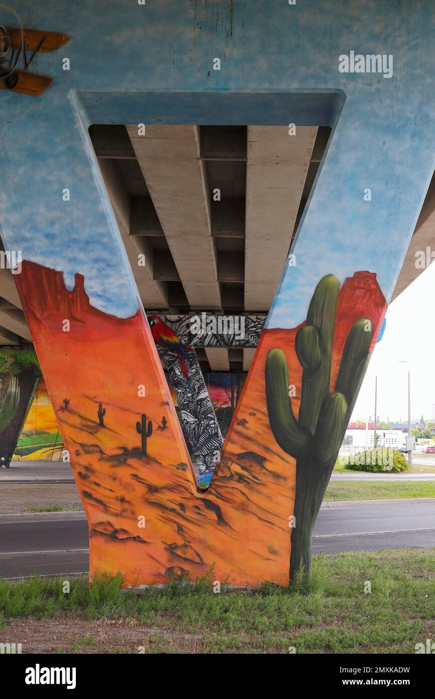 Wall painting under a highway bridge, Province of Quebec, Canada, North ...