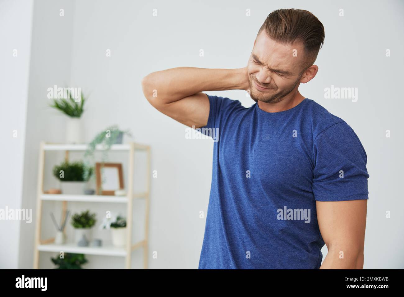 Man back neck and shoulder pain, inflammation of muscles and ligaments ...