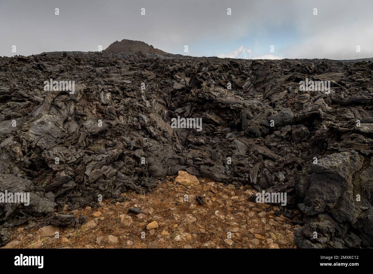 Cooled lava flows, extinct crater, Fagradalsfjall table volcano ...
