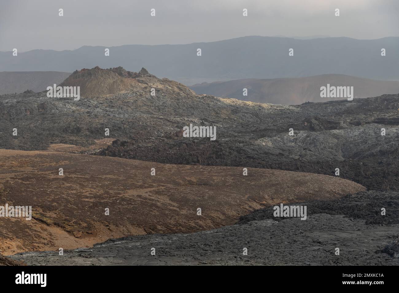 Cooled lava flows, extinct crater, Fagradalsfjall table volcano ...