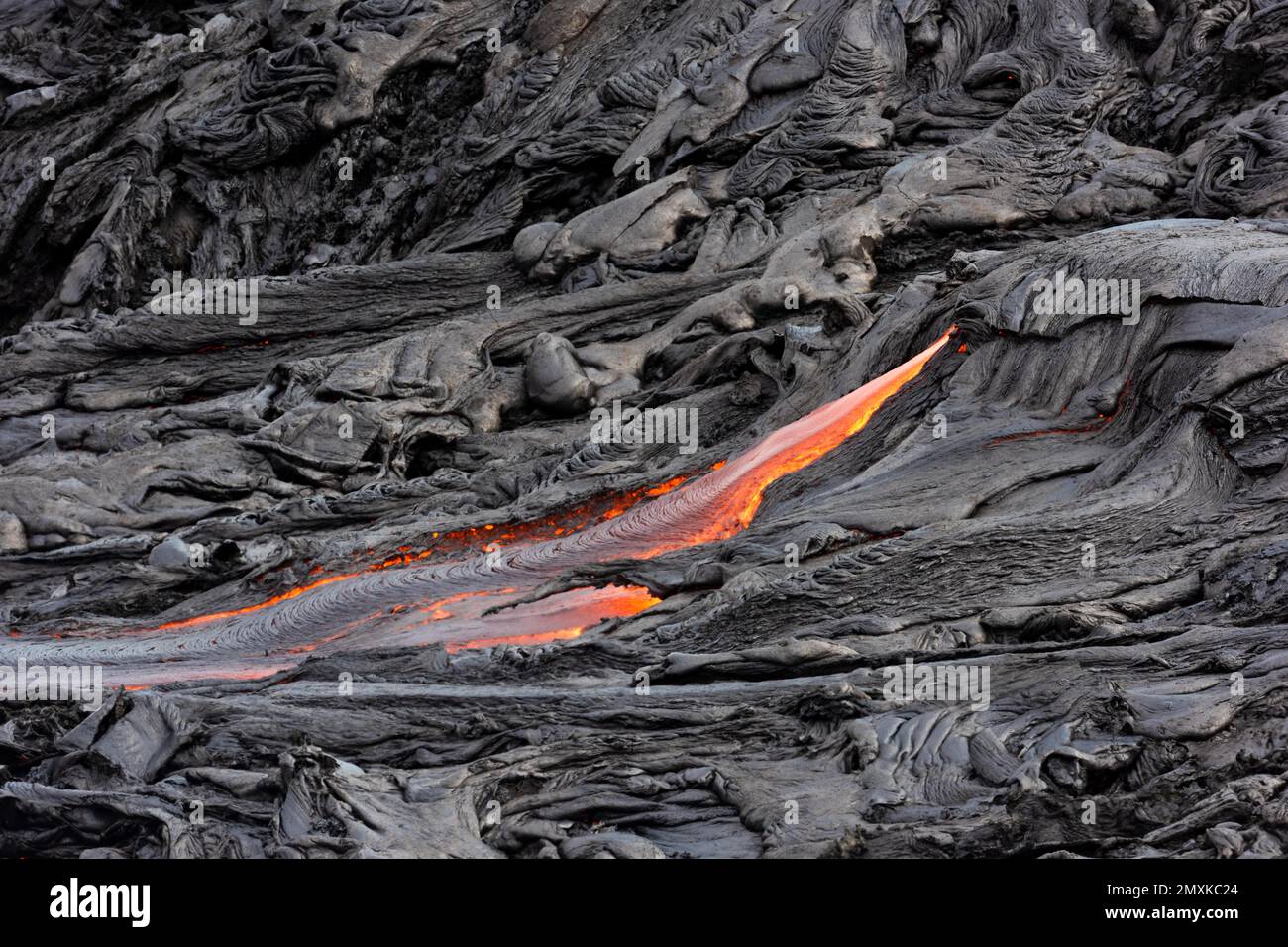Glowing lava, lava flow, active table volcano Fagradalsfjall, Krýsuvík ...