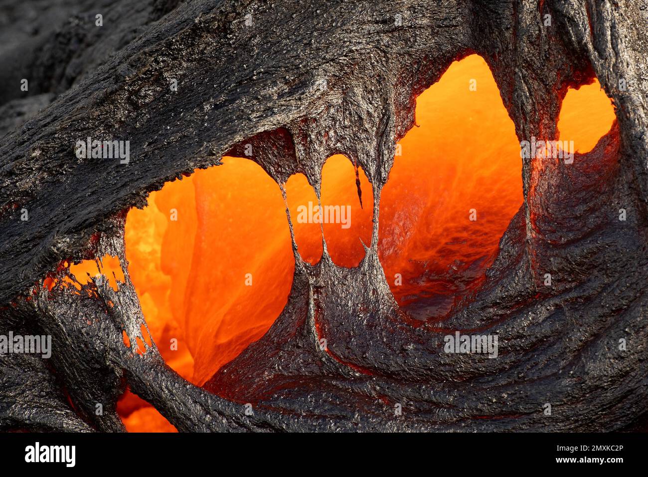 Glowing lava, lava flow, Fagradalsfjall table volcano, Krýsuvík ...