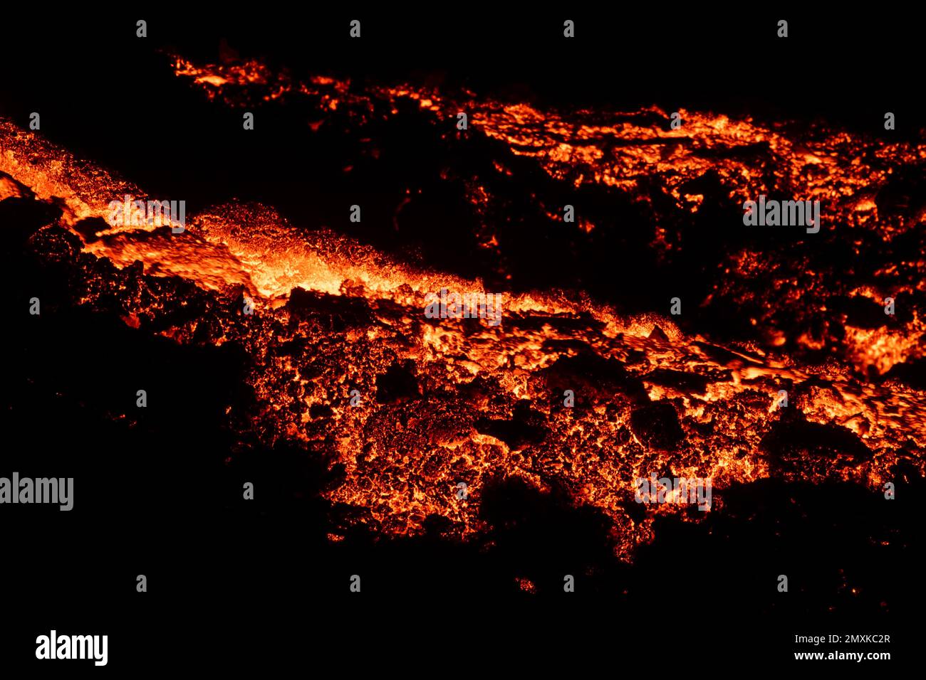 Lava flows, erupting volcano, Fagradalsfjall table volcano, Krýsuvík ...