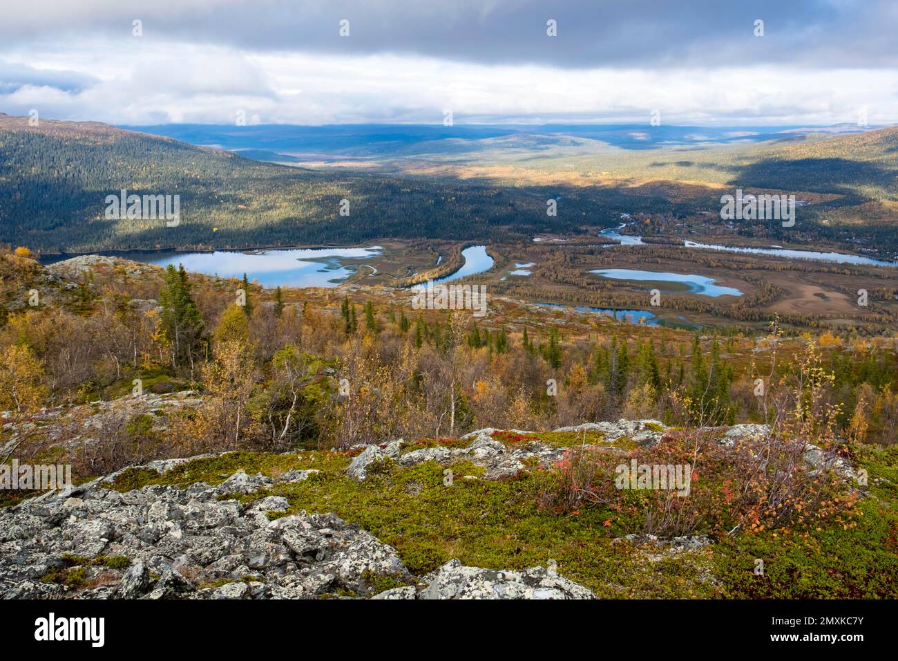 Autumn landscape, view from Mount Nammasj, Kvikkjokk Delta, Sarek ...