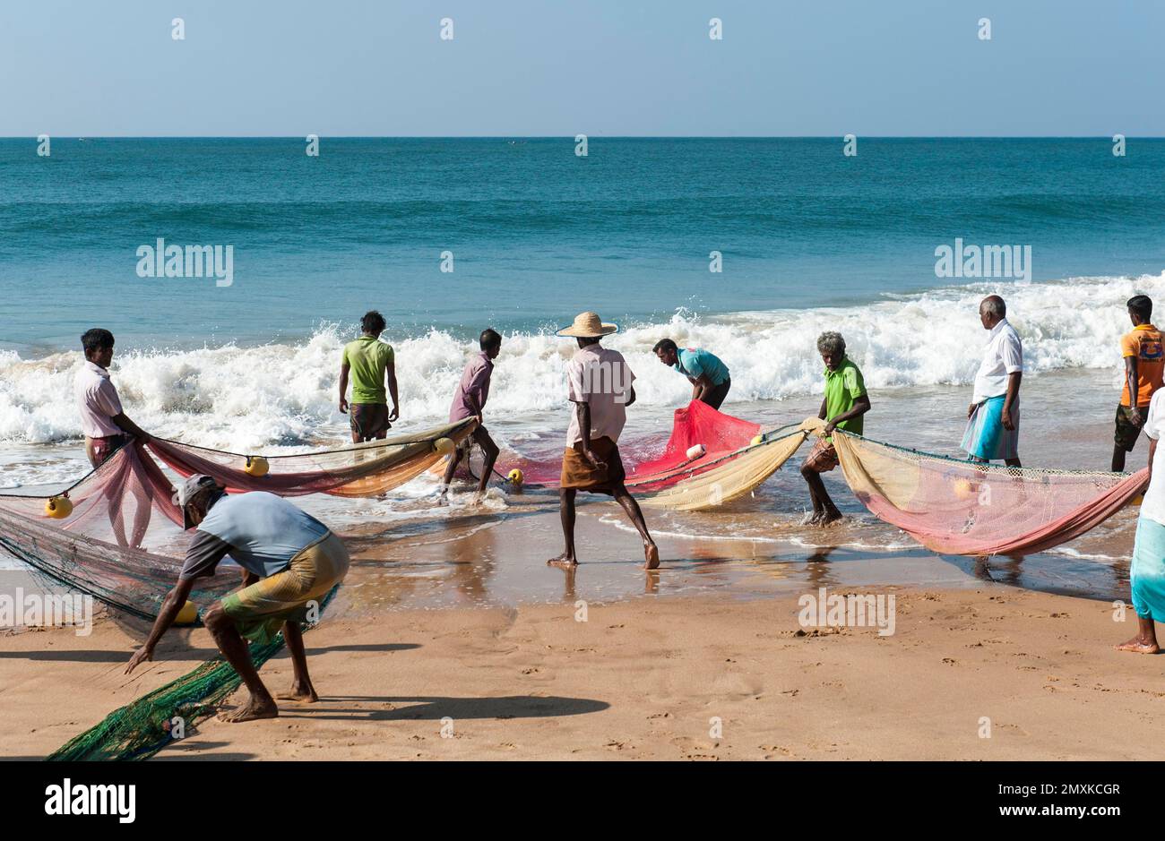 Fishermen at work, fishermen hauling in nets from the sea, Darwins ...