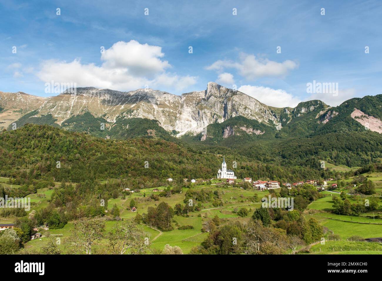 Mount Krn, Monte Nero, village with church, Dre?nica, Dresnitz, Kobarid ...